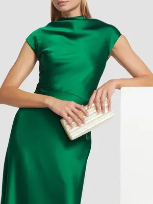 Amsale Satin High Cowlneck A-line Gown - Emerald
