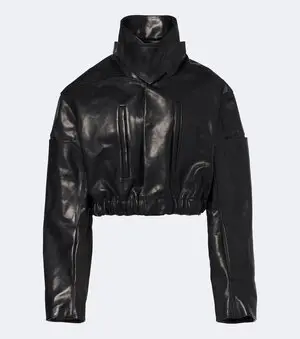 Rick Owens Cropped Leather Jacket - Black