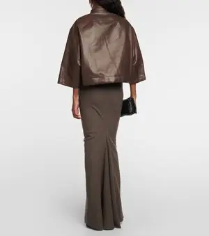 Rick Owens Cropped Leather Jacket - Brown