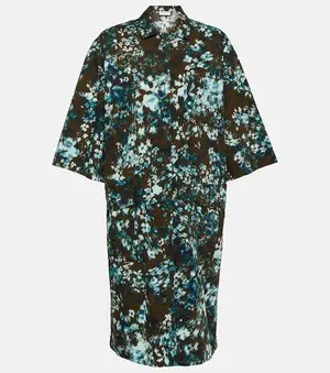 Dries Van Noten Khaki" Floral Cotton Poplin Shirt Dress
