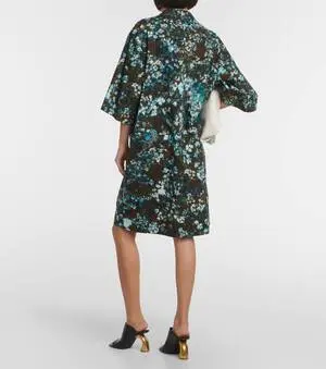 Dries Van Noten Khaki" Floral Cotton Poplin Shirt Dress