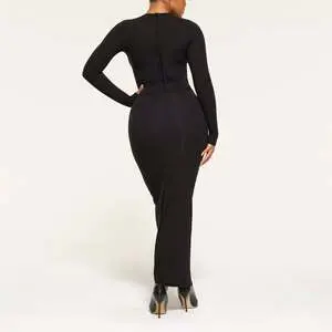 Skims Fits Everybody Corset Long Sleeve Dress - Onyx | Editorialist
