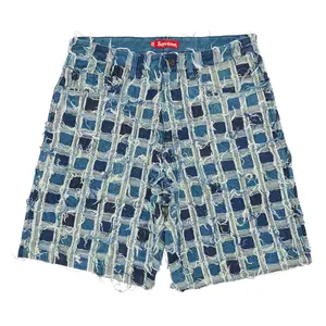 Supreme Frayed Patchwork Denim Shorts - Blue