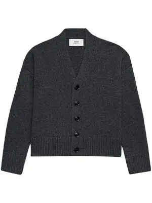 AMI Paris V-neck Elbow Patches Cardigan - Grey