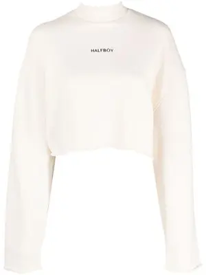 HALFBOY Logo-embroidered Cropped Sweatshirt - Neutrals