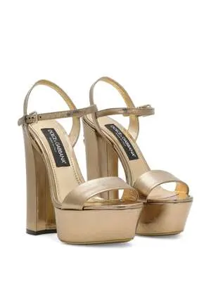 Dolce & Gabbana Logo-plaque Leather Sandals - Gold