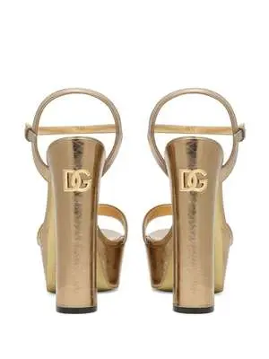 Dolce & Gabbana Logo-plaque Leather Sandals - Gold