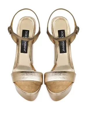 Dolce & Gabbana Logo-plaque Leather Sandals - Gold