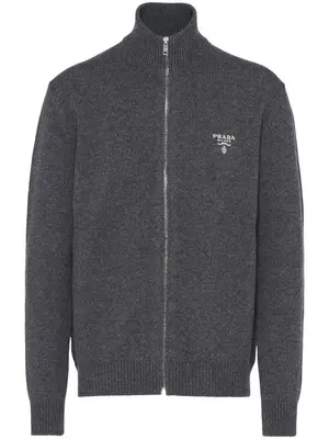 Prada Logo-embroidered Zip-up Cardigan