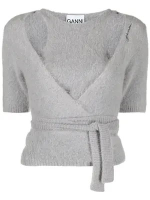 GANNI Layered Brushed Knit Cardigan - Grey