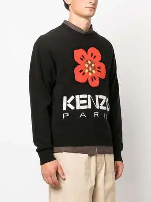 Kenzo Boke Flower-motif Wool Jumper - Black