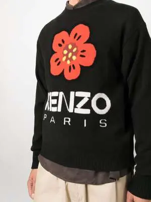 Kenzo Boke Flower-motif Wool Jumper - Black