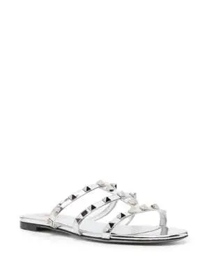 Valentino Garavani Rockstud-embellished Metallic Leather Sandals