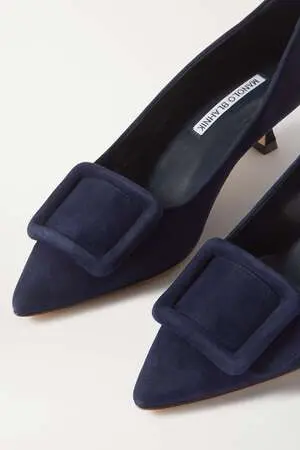 Manolo Blahnik Maysale Suede Pumps - Navy