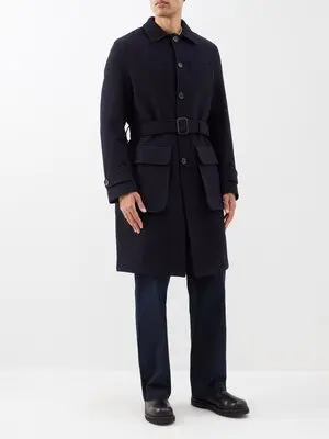 Oliver Spencer Oliver Spencer - Grandpa Wool-herringbone Overcoat - Mens - Dark Navy - Dark Navy