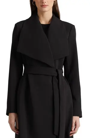 Ralph Lauren Drape Lapel Crepe Belted Coat