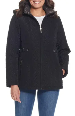 Gallery Quilted Jacket With Removable Hood - Black