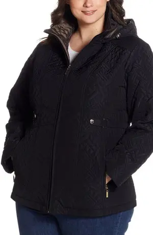 Gallery Quilted Jacket With Removable Hood - Black