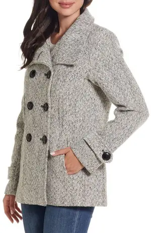 Gallery Double Breasted Pea Coat - Black/white