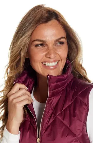 Gallery Diamond Quilted Puffer Vest - Burgundy