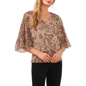 Chaus Print Metallic Smocked Blouse
