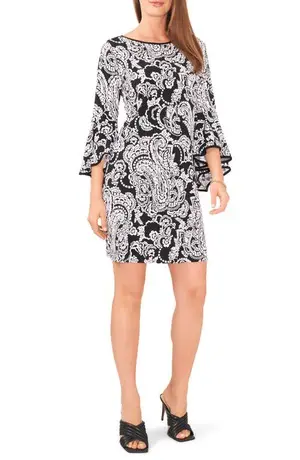 Chaus Bell Sleeve Paisley Print Dress