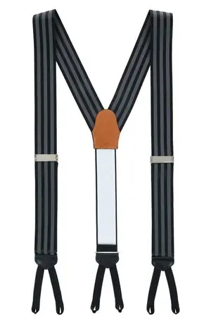 Trafalgar Astaire Grosgrain Stripe Suspenders - Black With Grey Stripe