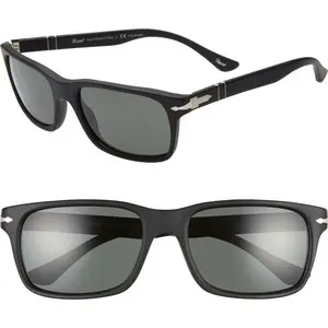 Persol 58mm Rectangle Sunglasses - Black Solid