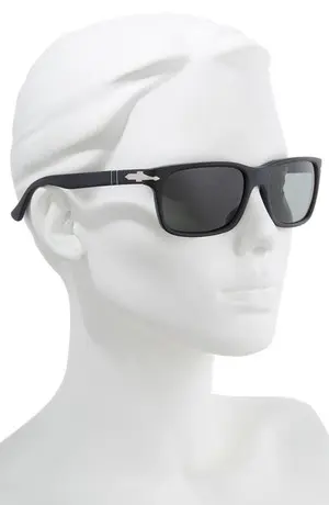 Persol 58mm Rectangle Sunglasses - Black Solid