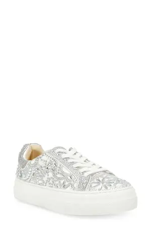 Betsey Johnson Reily Embellished Platform Sneakers - White