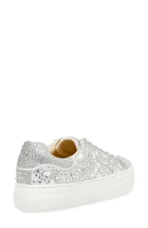 Betsey Johnson Reily Embellished Platform Sneakers - White