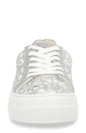 Betsey Johnson Reily Embellished Platform Sneakers - White