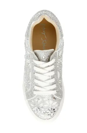 Betsey Johnson Reily Embellished Platform Sneakers - White
