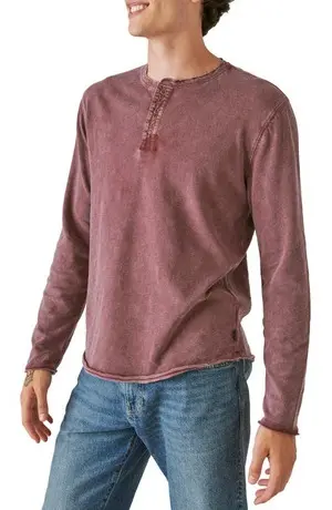 Lucky Brand Weekend Slub Cotton Jersey Henley Maroon Banner