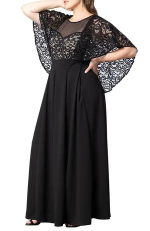 KIYONNA Sequin Lace Cape Jumpsuit