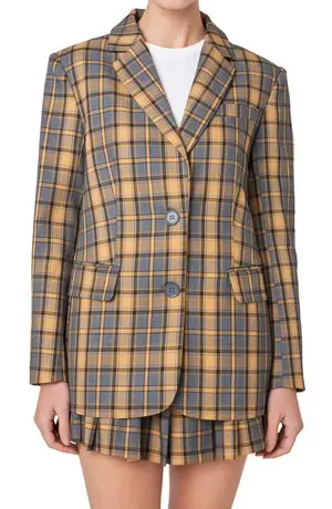 English Factory Plaid Blazer - Grey Multi