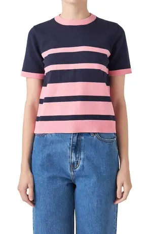 English Factory Stripe Short Sleeve Sweater