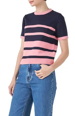 English Factory Stripe Short Sleeve Sweater