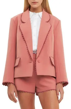 English Factory Rickrack Edge One-button Blazer - Dusty Rose