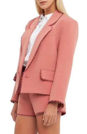 English Factory Rickrack Edge One-button Blazer - Dusty Rose