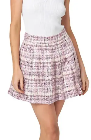 English Factory Tweed Pleated Mini Skirt