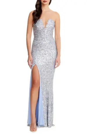 Dress The Population Fernanda Sequin Strapless Gown - Platinum Multi
