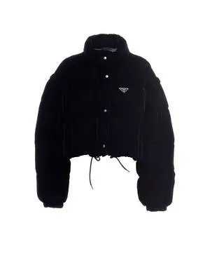 Prada Convertible Cropped Velvet Down Jacket - Black