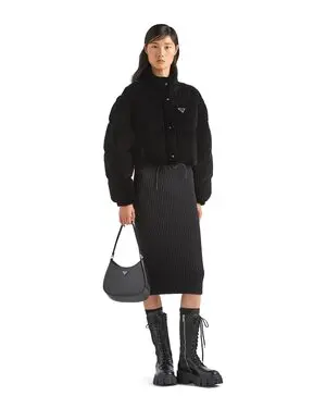 Prada Convertible Cropped Velvet Down Jacket - Black