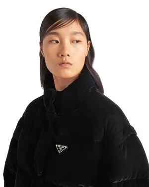 Prada Convertible Cropped Velvet Down Jacket - Black