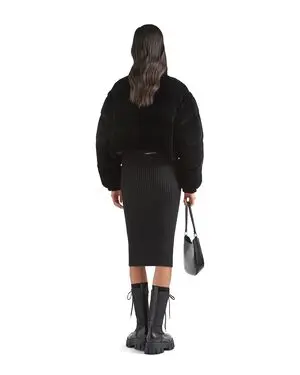 Prada Convertible Cropped Velvet Down Jacket - Black