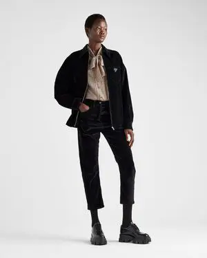 Prada Velvet Denim Blouson Jacket - Black | Editorialist