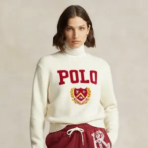 Ralph Lauren Logo & Crest Wool Crewneck Sweater
