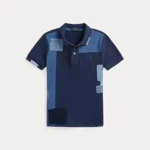 Ralph Lauren Patchwork Cotton Mesh Polo Shirt Fresco Blue Heather