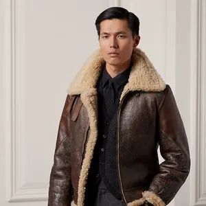 Ralph Lauren Leather-Trim Shearling Flight Jacket Dark English Brown